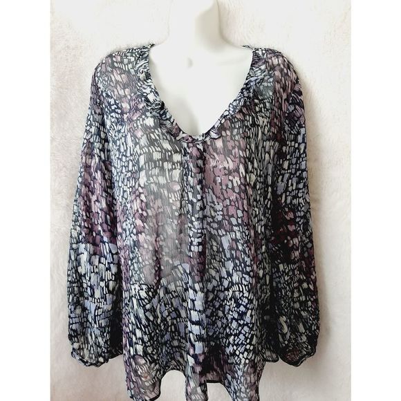 TravelSmith | Tops | Travel Smith Sheer Ruffle Neck Large Petite Top ...